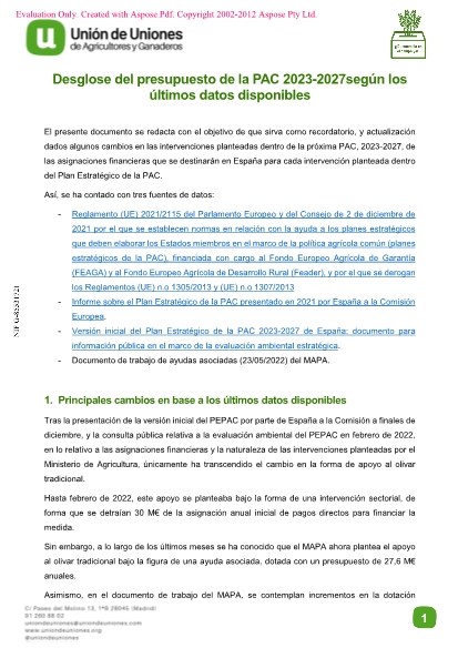 Desglose del presupuesto de la PAC 2023-2027